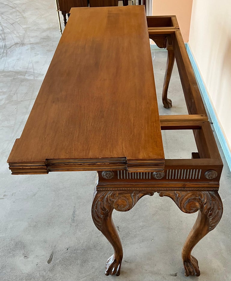 Louis XVI Style Carved Oak Convertible Console, Dining Table with Claw ...