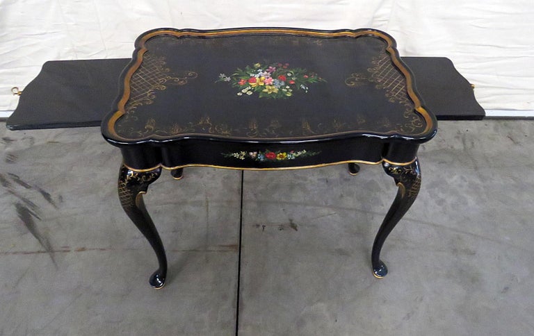 Hand Painted Floral Decorated Georgian Tea Table with Sliding Trays at ...