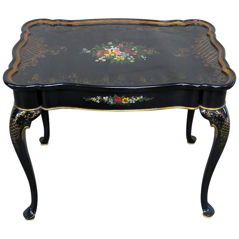 Hand Painted Floral Decorated Georgian Tea Table with Sliding Trays at ...