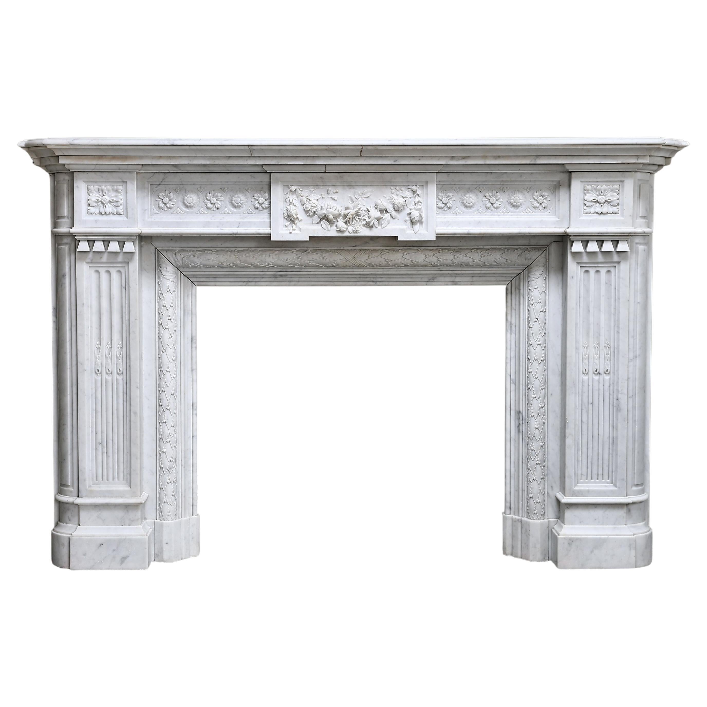 19th Century Louis XVI Style Fireplace in White Carrara Marble For Sale ...
