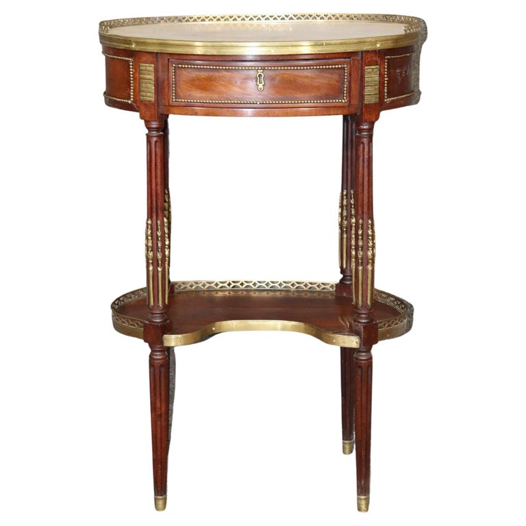 Louis XVI Style French Marble Top End Accent Table Night Stand With ...
