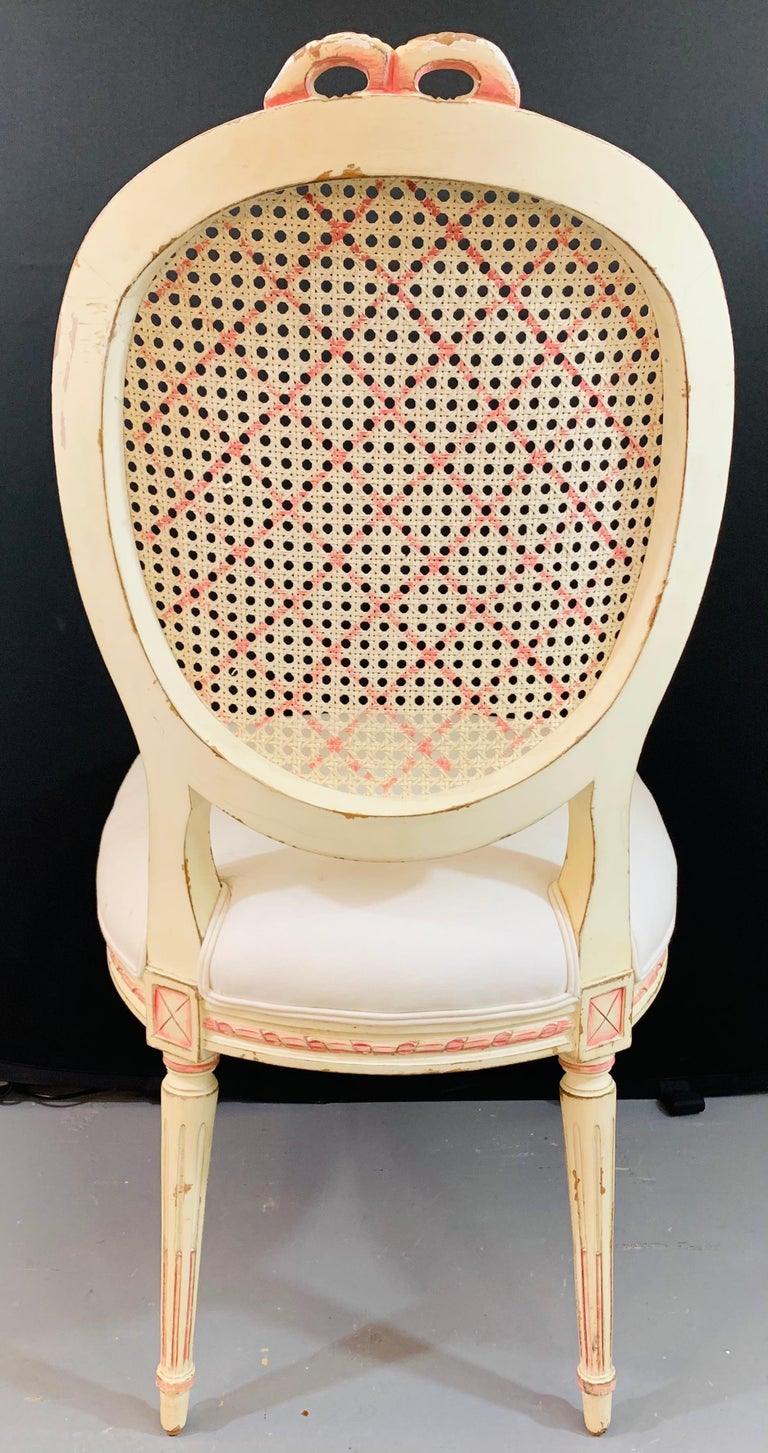 Louis XVI Style French Provincial White and Pink Cane Back Chair at ...