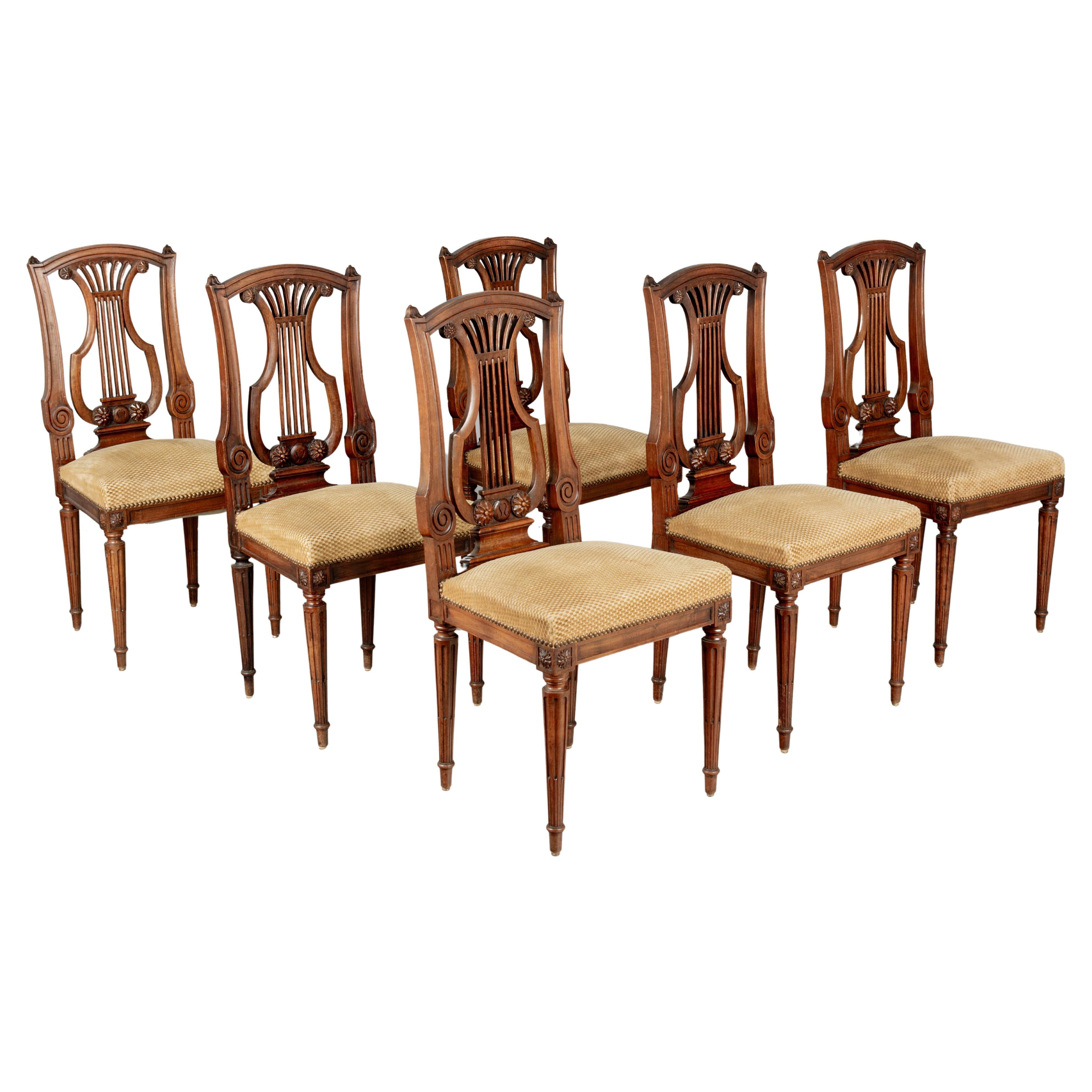Vintage French Louis XVI Style Oval Cane Back Walnut Dining Chairs ...