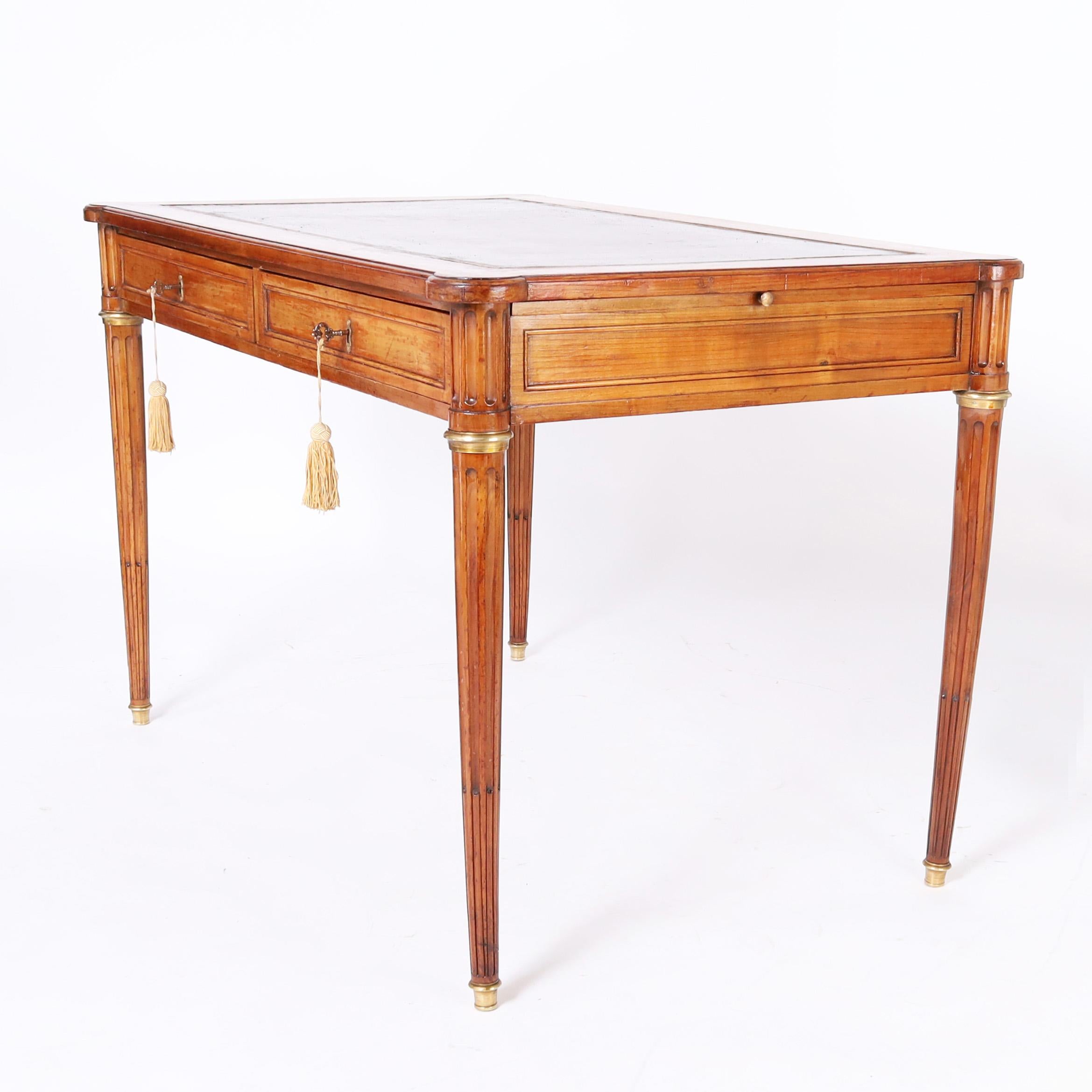 Louis XVI Style Fruitwood Leather Top Writing Desk For Sale at 1stDibs