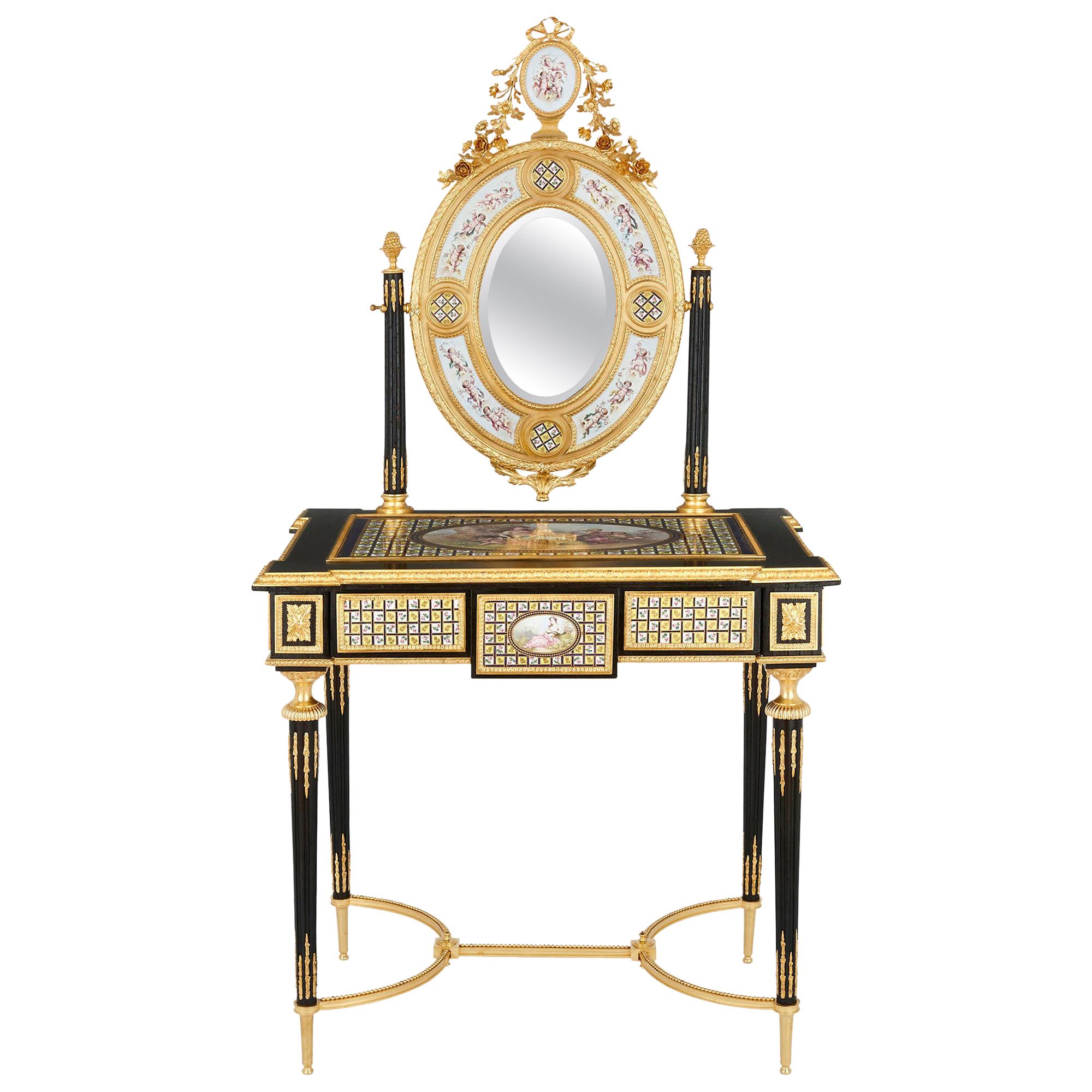 Antique French Louis XV Vanity Table with Gilt Bronze Mounts/Porcelain ...