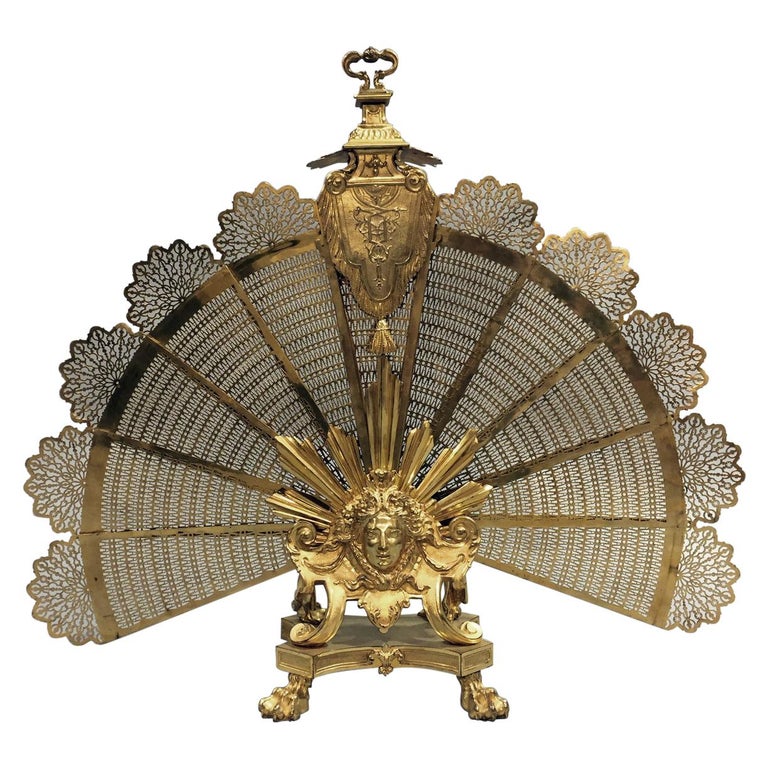 Louis XVI Style Gilt-Bronze Fan Shaped Fire Screen For Sale at 1stDibs