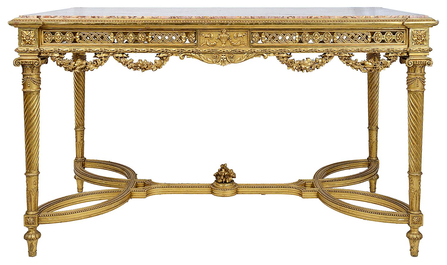 Louis XVI Style Giltwood and Marble Center Table at 1stDibs