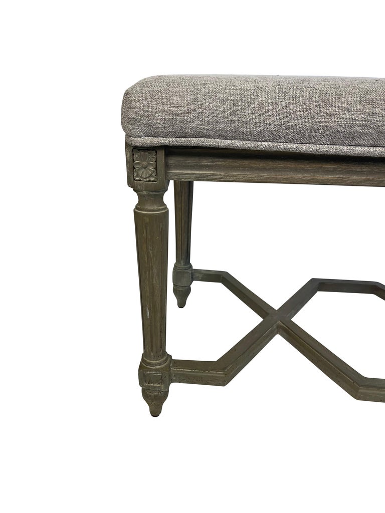 Louis XVI Style Grey Painted Bench with Grey Upholstery at 1stDibs