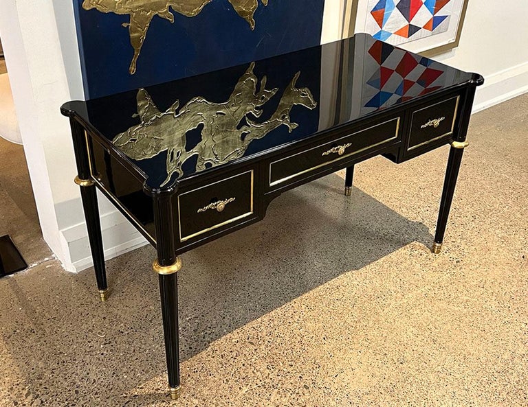 Louis XVI Style High Gloss Black Lacquered Writing Desk For Sale at 1stDibs