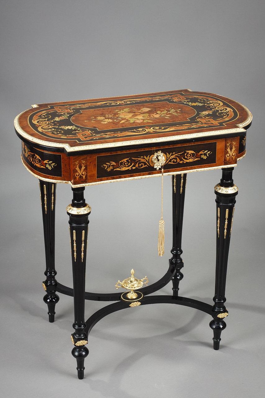 Louis XVI Style Inlaid Wood and Gilded Bronzes Sewing Table, 19th ...