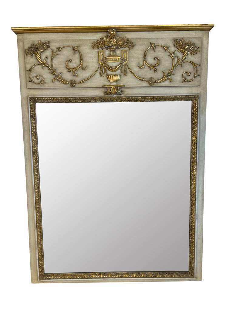 Louis XVI Style Ivory and Gilt Trumeau Mirror For Sale at 1stDibs