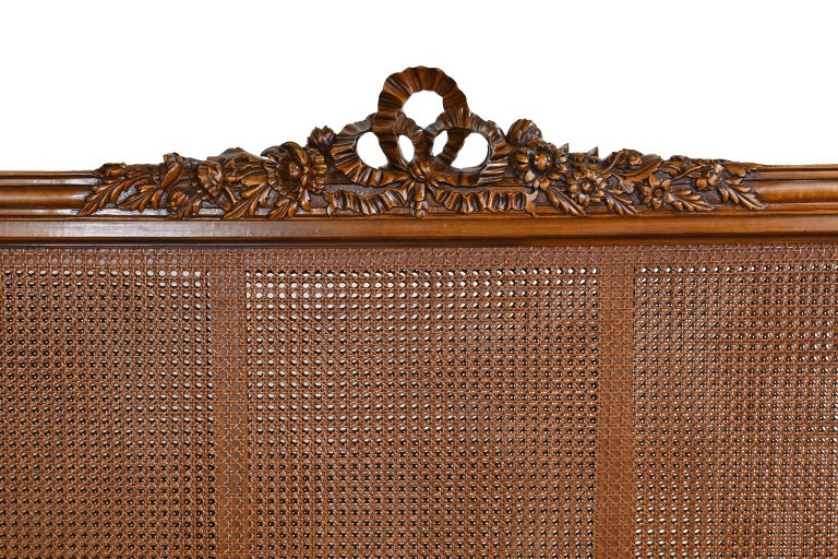 Louis XVI Style King Size Bed with Walnut-Colored Wood Frame and Woven ...