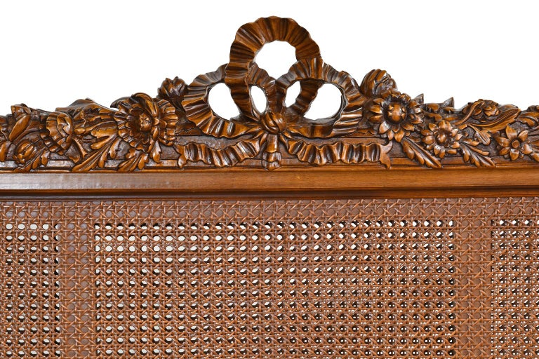 Louis XVI Style King Size Bed with Walnut-Colored Wood Frame and Woven ...