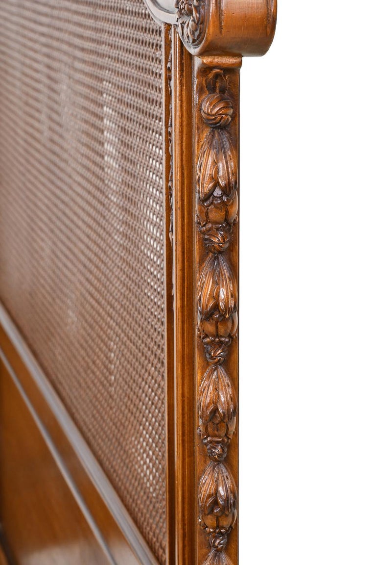 Louis XVI Style King Size Bed with Walnut-Colored Wood Frame and Woven ...