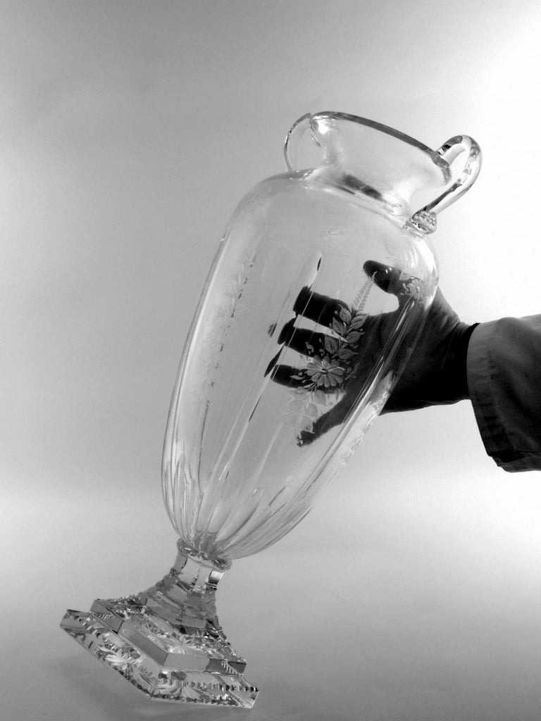 Louis XVI Style Large Italian Crystal Amphora With Engraved And Swan ...