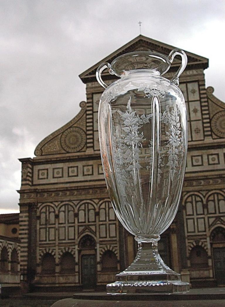 Louis XVI Style Large Italian Crystal Amphora With Engraved And Swan ...