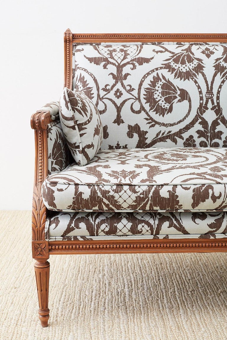 Louis XVI Style Linen Upholstered Settee or Canape at 1stDibs