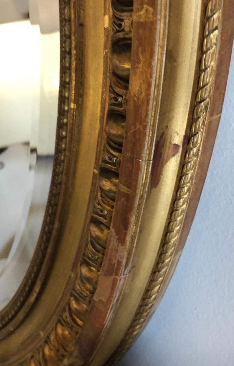 Louis XVI Style Oval Framed Giltwood Beveled Mirror Wreath Ribbon Shell ...