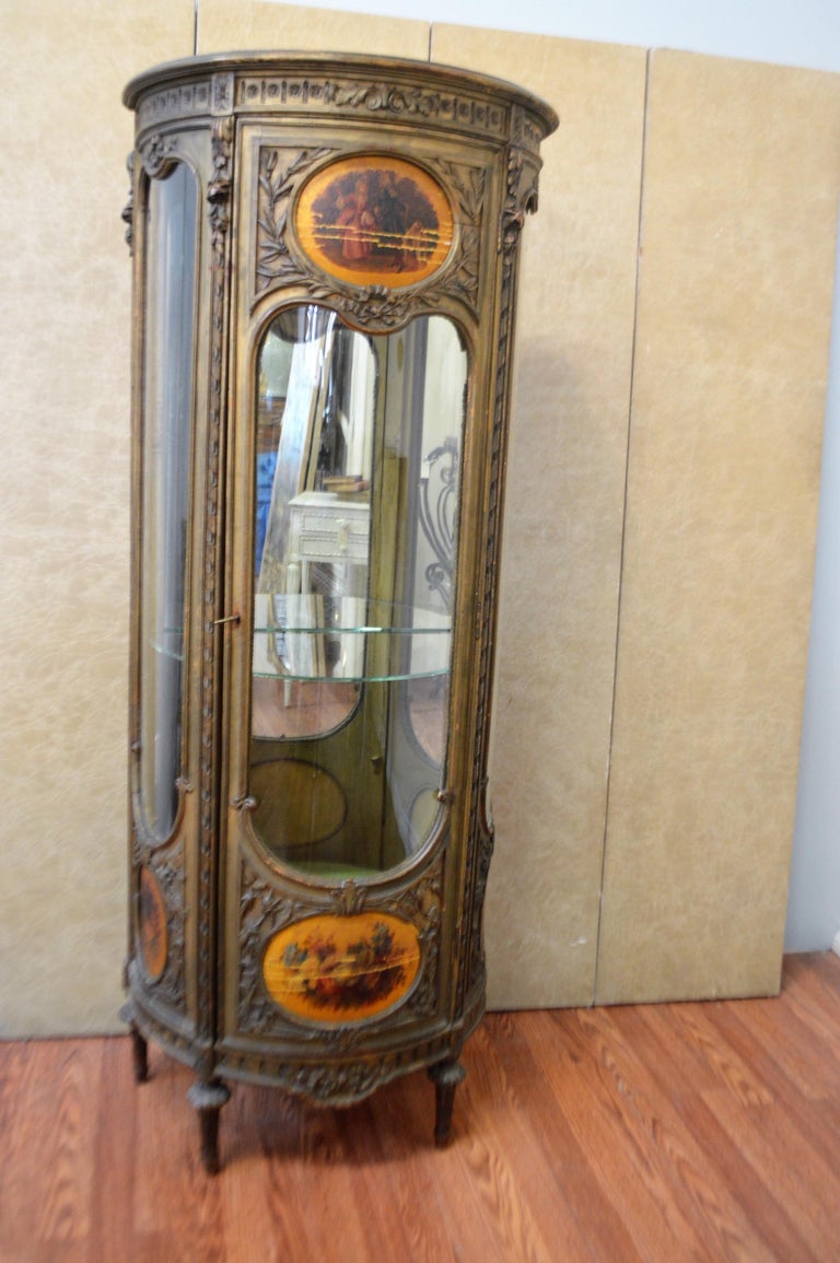 Louis XVI Style Painted Small and Round Vitrine, Display Cabinet at 1stDibs