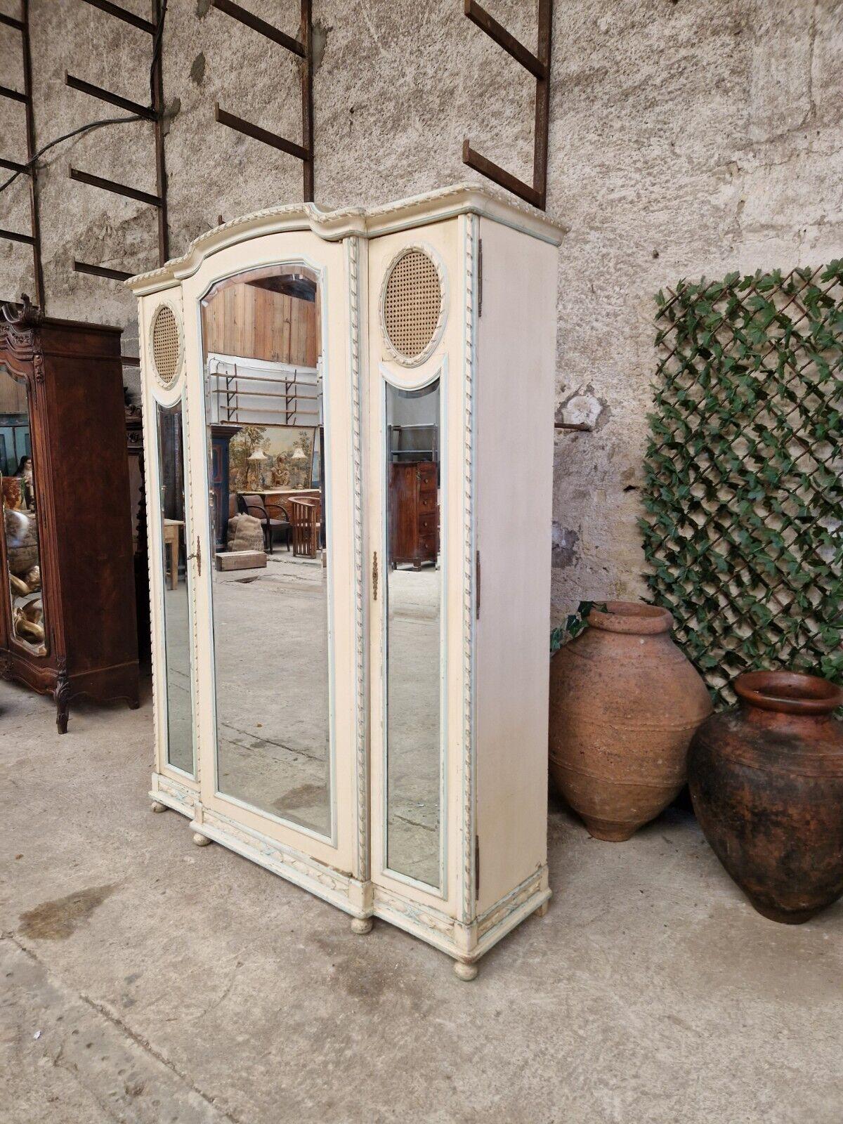 Antique French Wardrobe Louis XVI Style White Triple Door For Sale at ...
