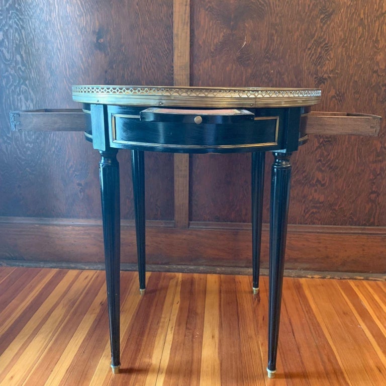 Louis XVI Style Round Black Bouillotte Lacquer Table, Peach Marble ...