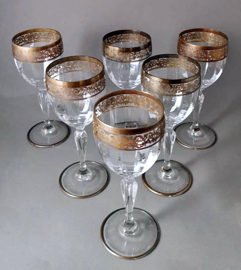 Louis XVI Style Six Blown Italian Water Goblets with Gold Rim For Sale ...