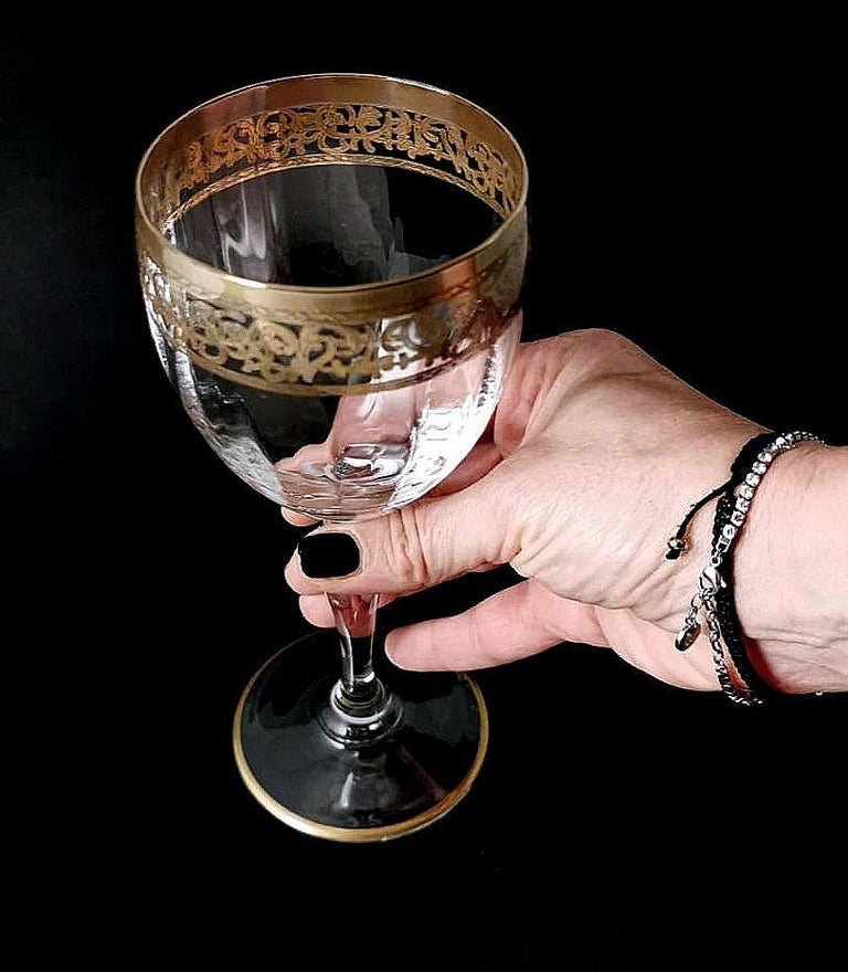 Louis XVI Style Six Blown Italian Water Goblets with Gold Rim For Sale ...