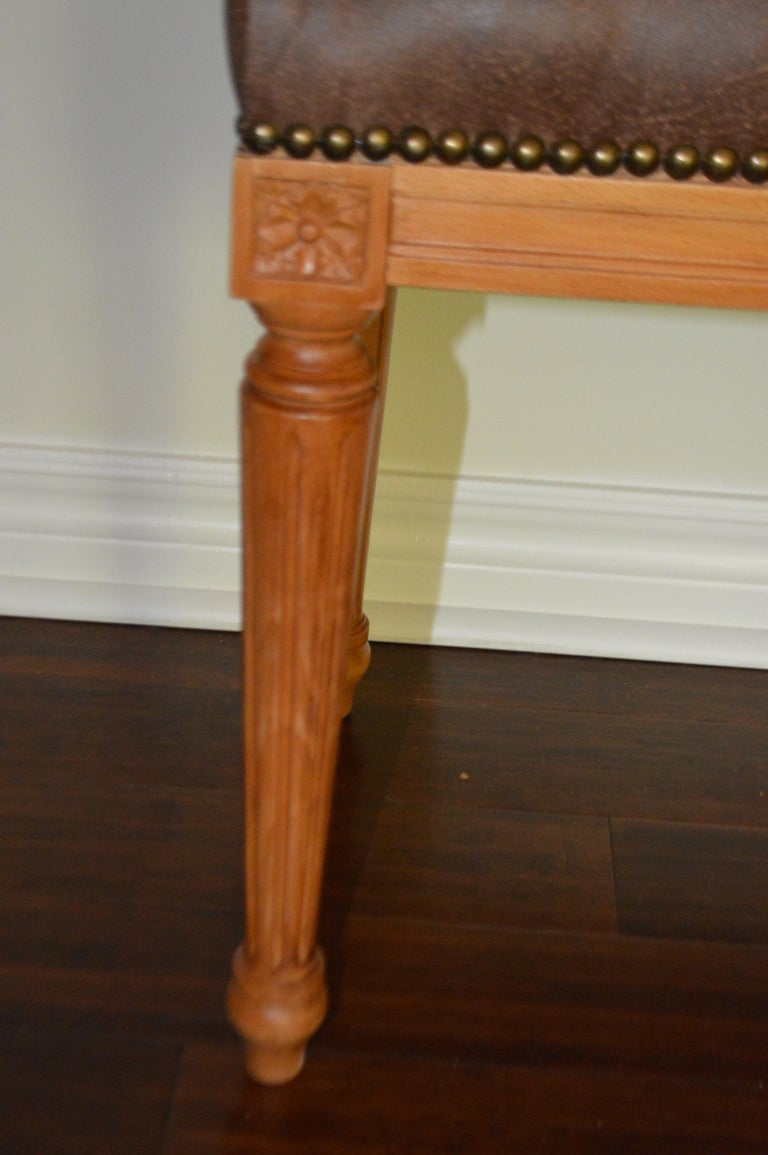 Louis XVI Style Small Bench Upholstered in a Vintage Brown Leather For ...