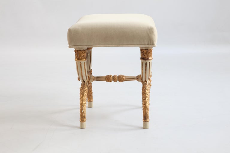 Louis XVI Style Stool in X-Shaped, Painted in Warm Grey with Gold ...
