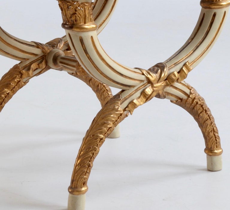 Louis XVI Style Stool in X-Shaped, Painted in Warm Grey with Gold ...