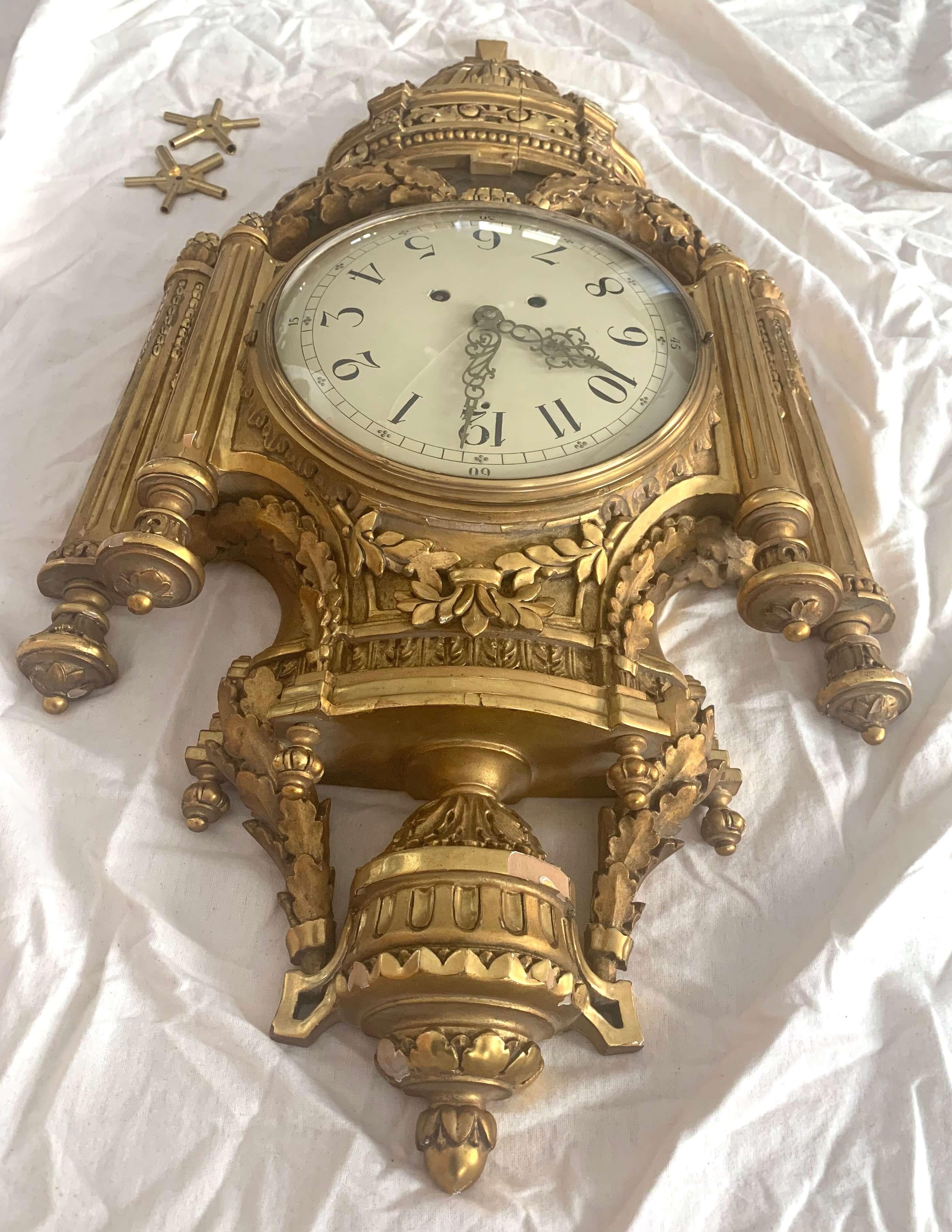 Louis XVI Style Wall Clock Gold-Plate Enamel and Brass France Early ...