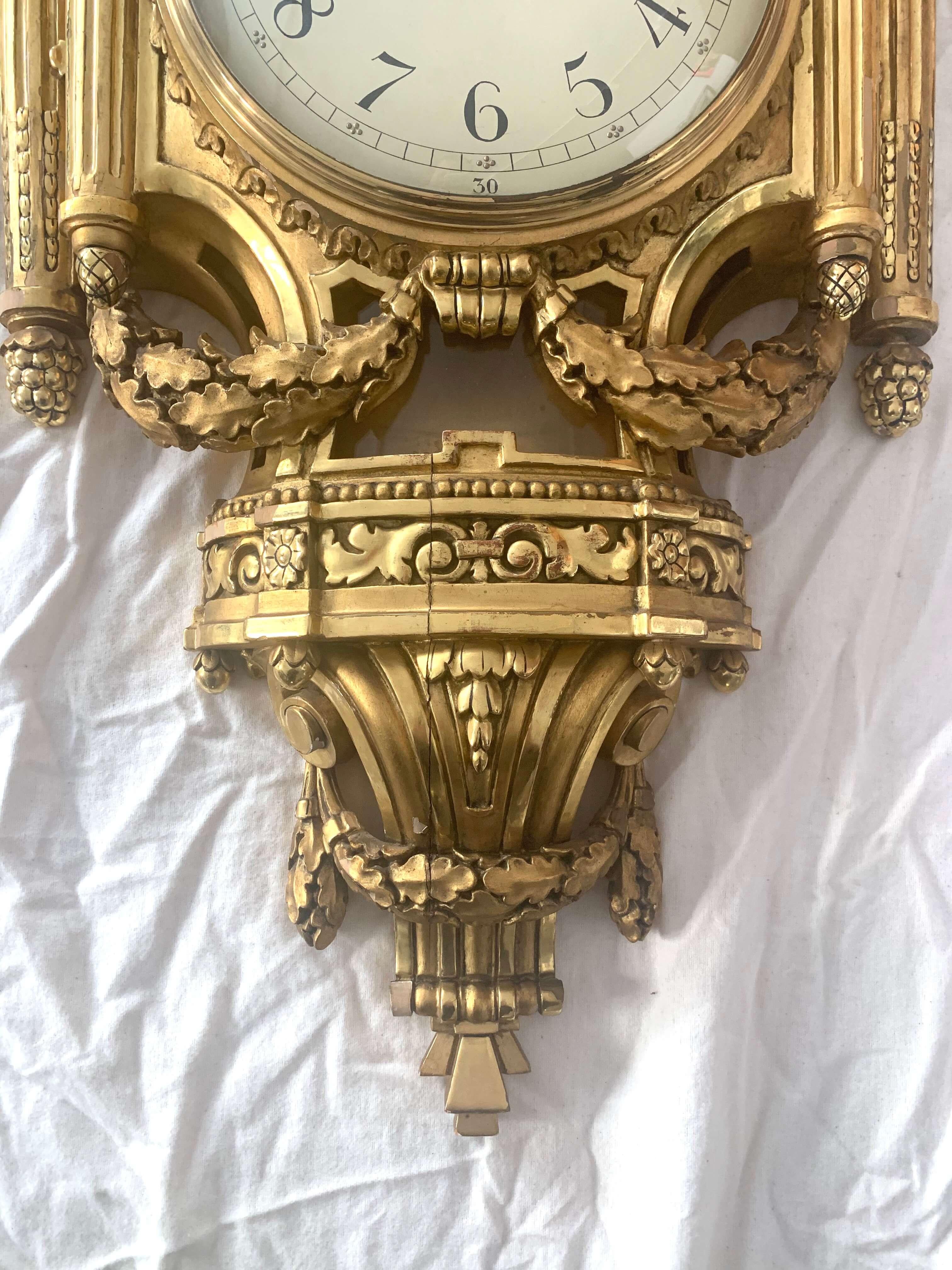 Louis XVI Style Wall Clock Gold-Plate Enamel and Brass France Early ...