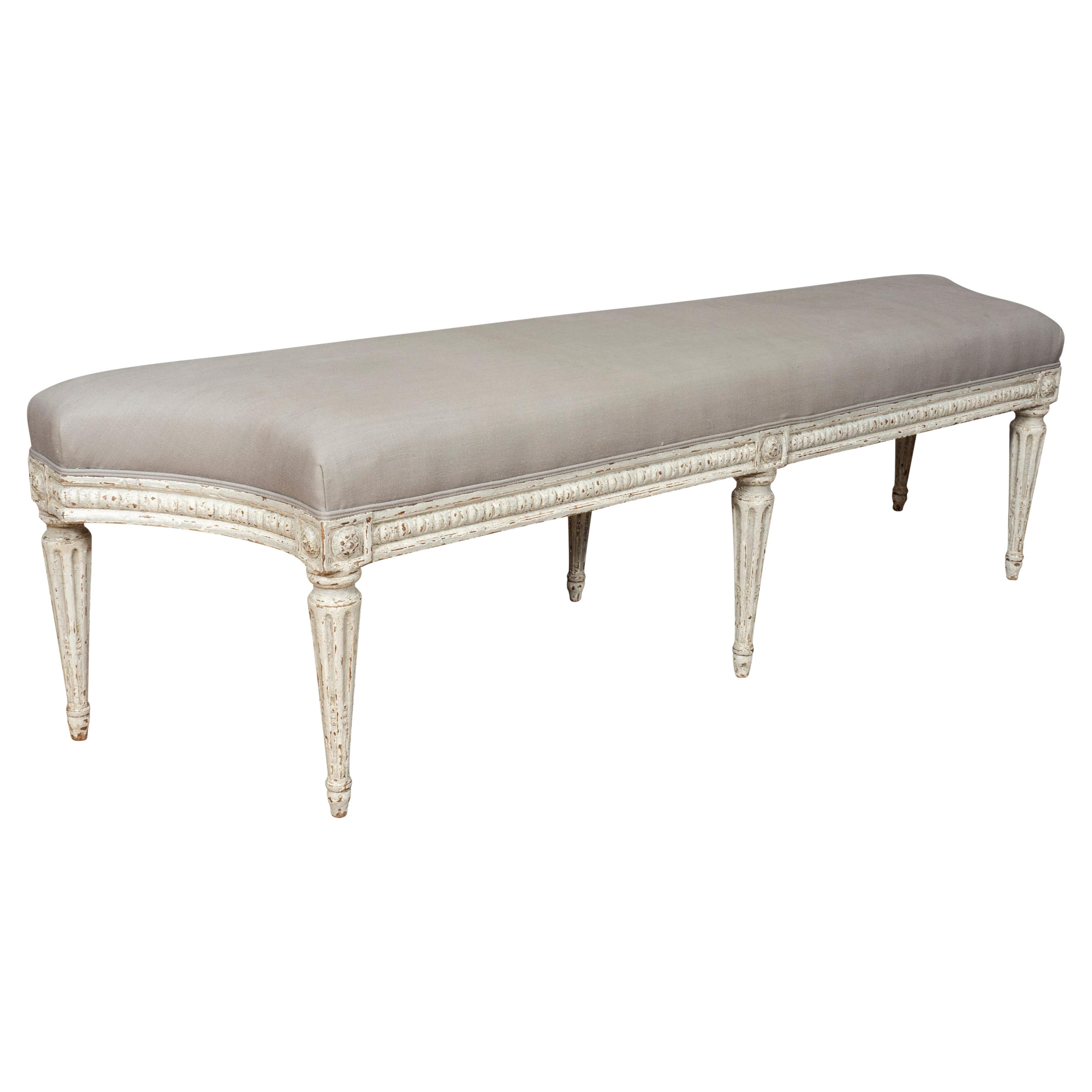 Elegant Louis XVI Style Carved and Painted Wood Bench at 1stDibs