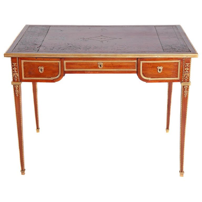 Louis XVI Style Writing Table with Red Leather Writing Surface at 1stDibs