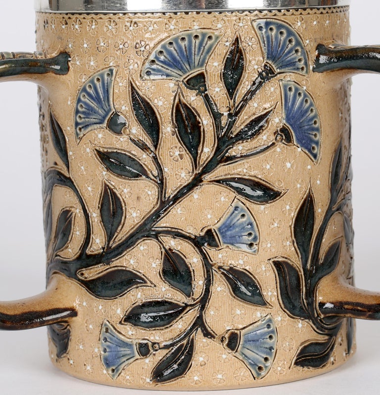 Louisa Davis for Doulton Lambeth Silver mounted Floral Pattern Tyg at ...