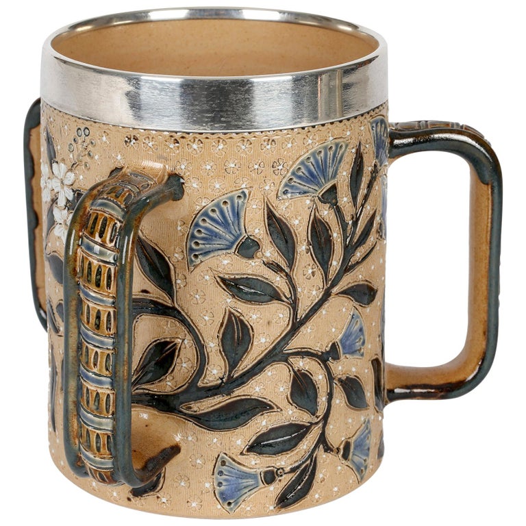 Louisa Davis for Doulton Lambeth Silver mounted Floral Pattern Tyg at ...