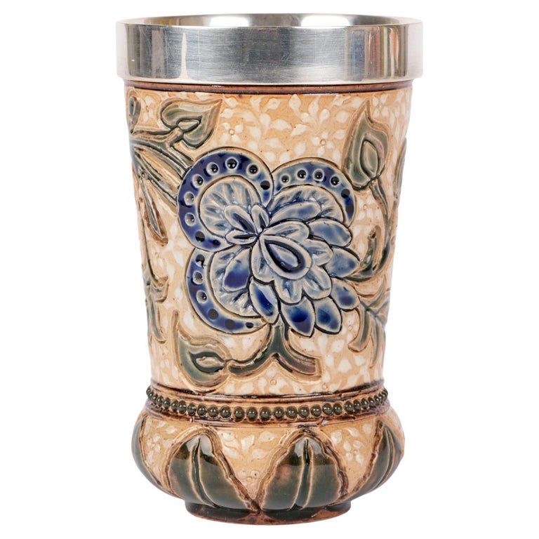Louisa J Davis Doulton Lambeth Aesthetic Movement Floral Beaker Vase ...