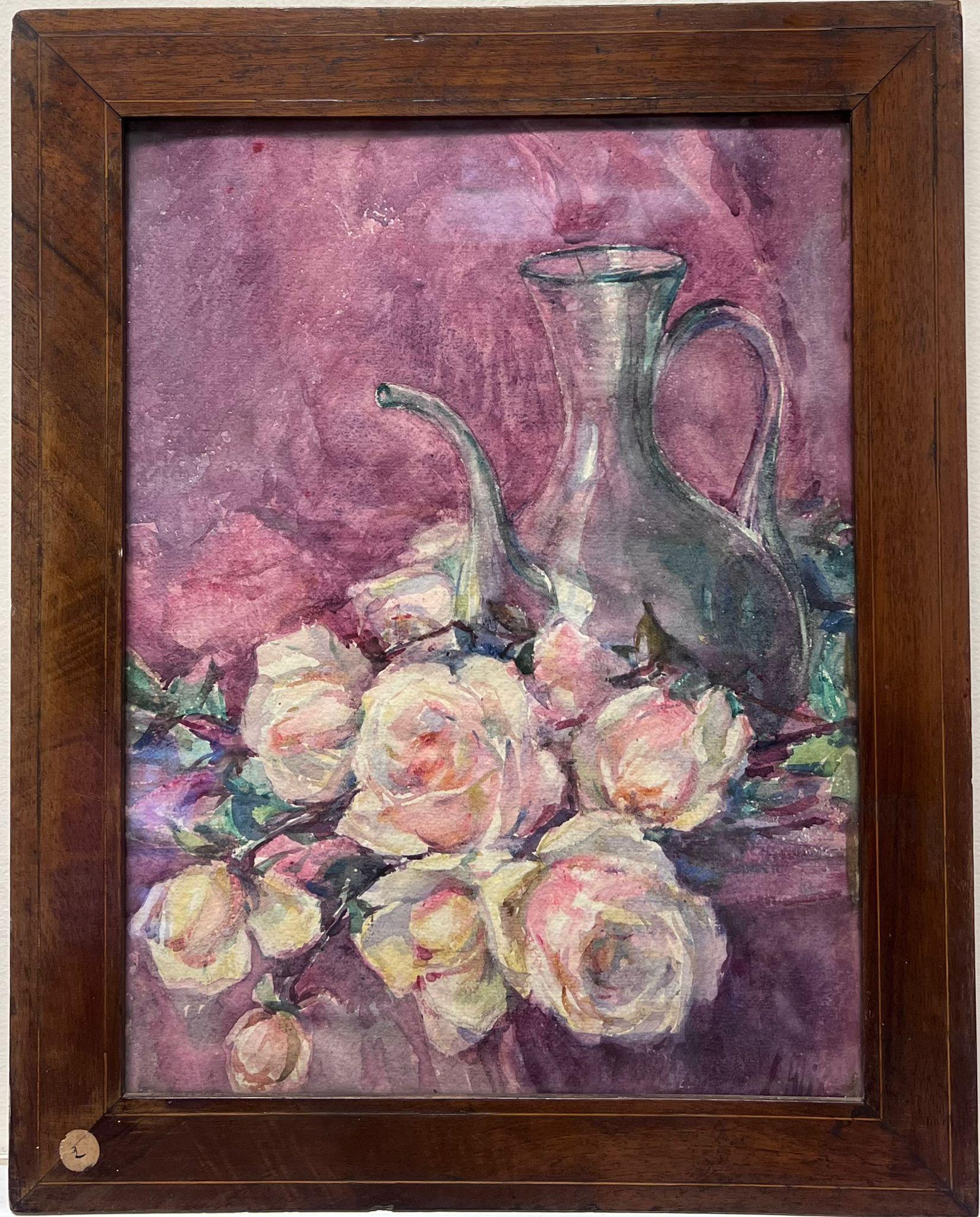 Louise Alix - 1930's French Impressionist White Roses and Glass Clear ...
