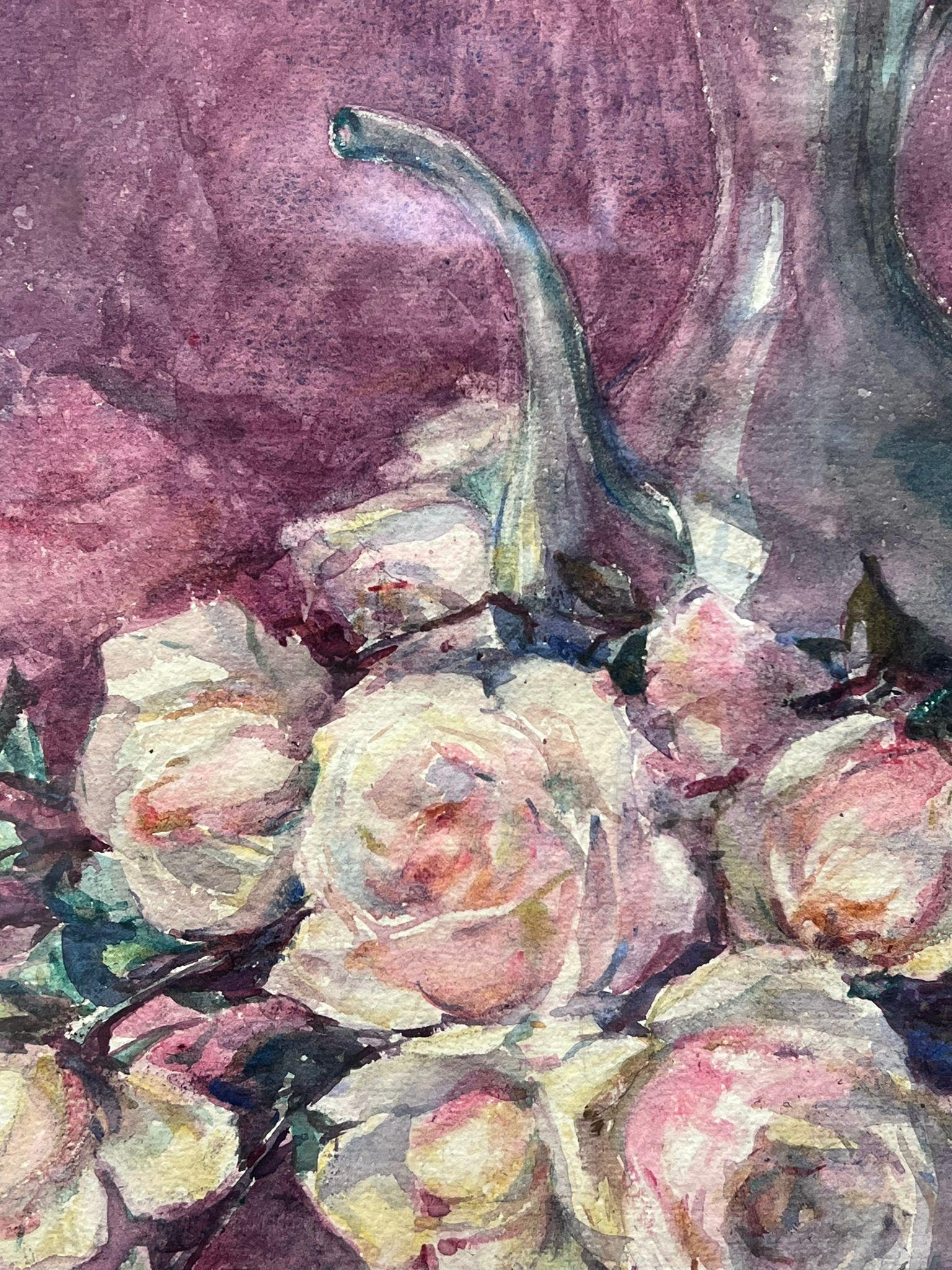 Louise Alix - 1930's French Impressionist White Roses and Glass Clear ...