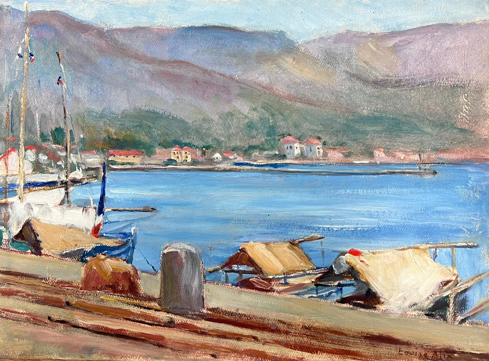 Louise Alix - French Impressionist Oil Blue Harbour In Town Landscape ...
