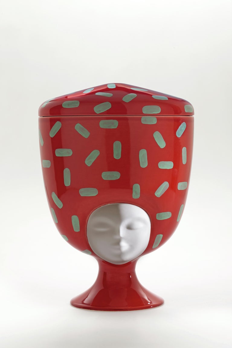 Louise Madagascar Vase Fire Red And Vintage Green Satin White Face By ...
