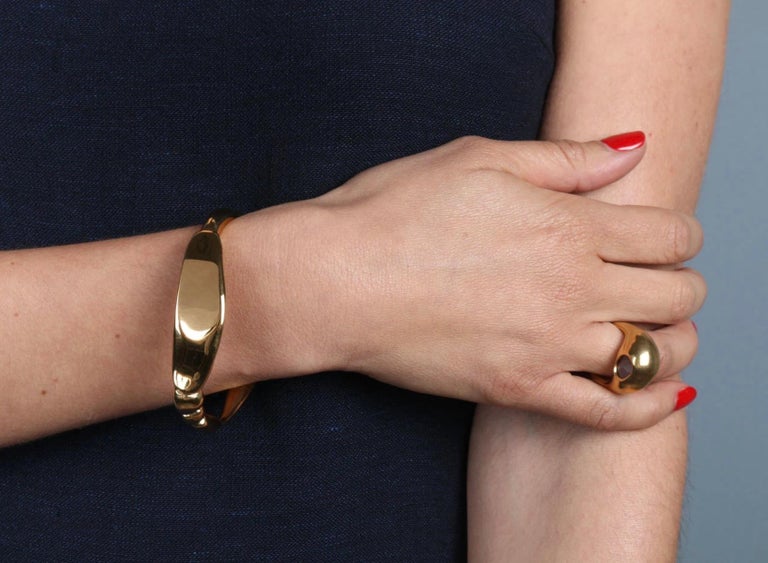 Louise Olsen 24 Karat Gold Plate Large Liquid Bangle For Sale at 1stDibs