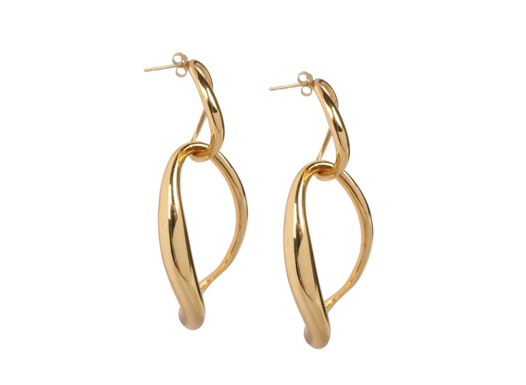 Louise Olsen 24 Karat Gold Plate Liquid Chain Earrings For Sale at 1stDibs