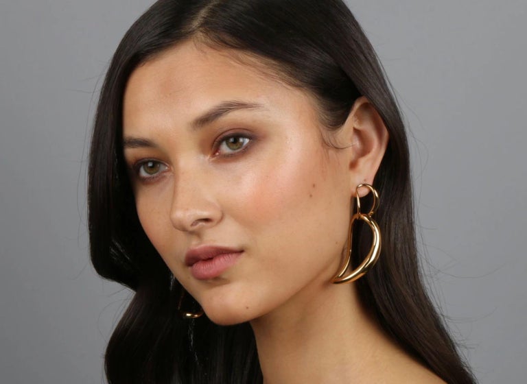 Louise Olsen 24 Karat Gold Plate Liquid Chain Earrings For Sale at 1stDibs