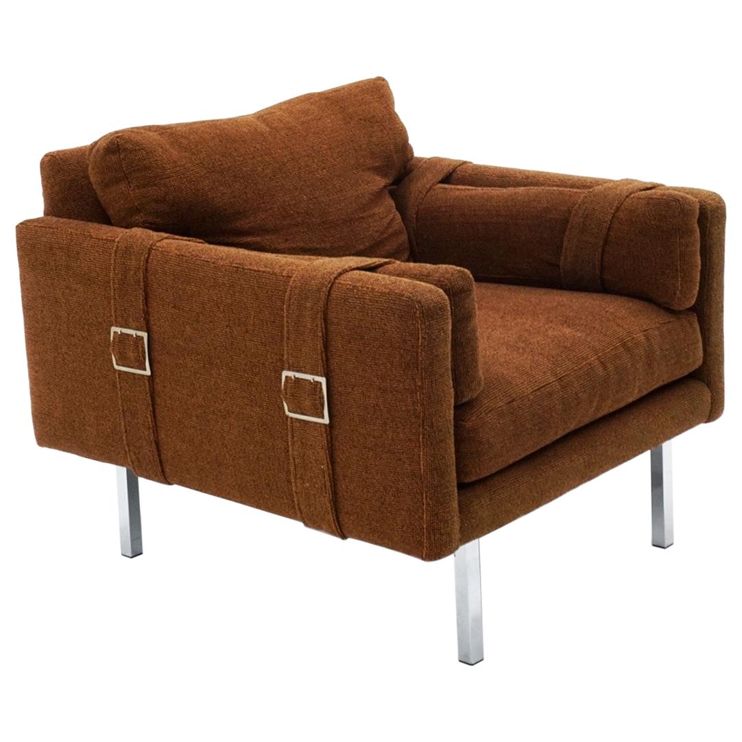 Lounge Chair by Milo Baughman, Original Rust Color Fabric with Belt ...
