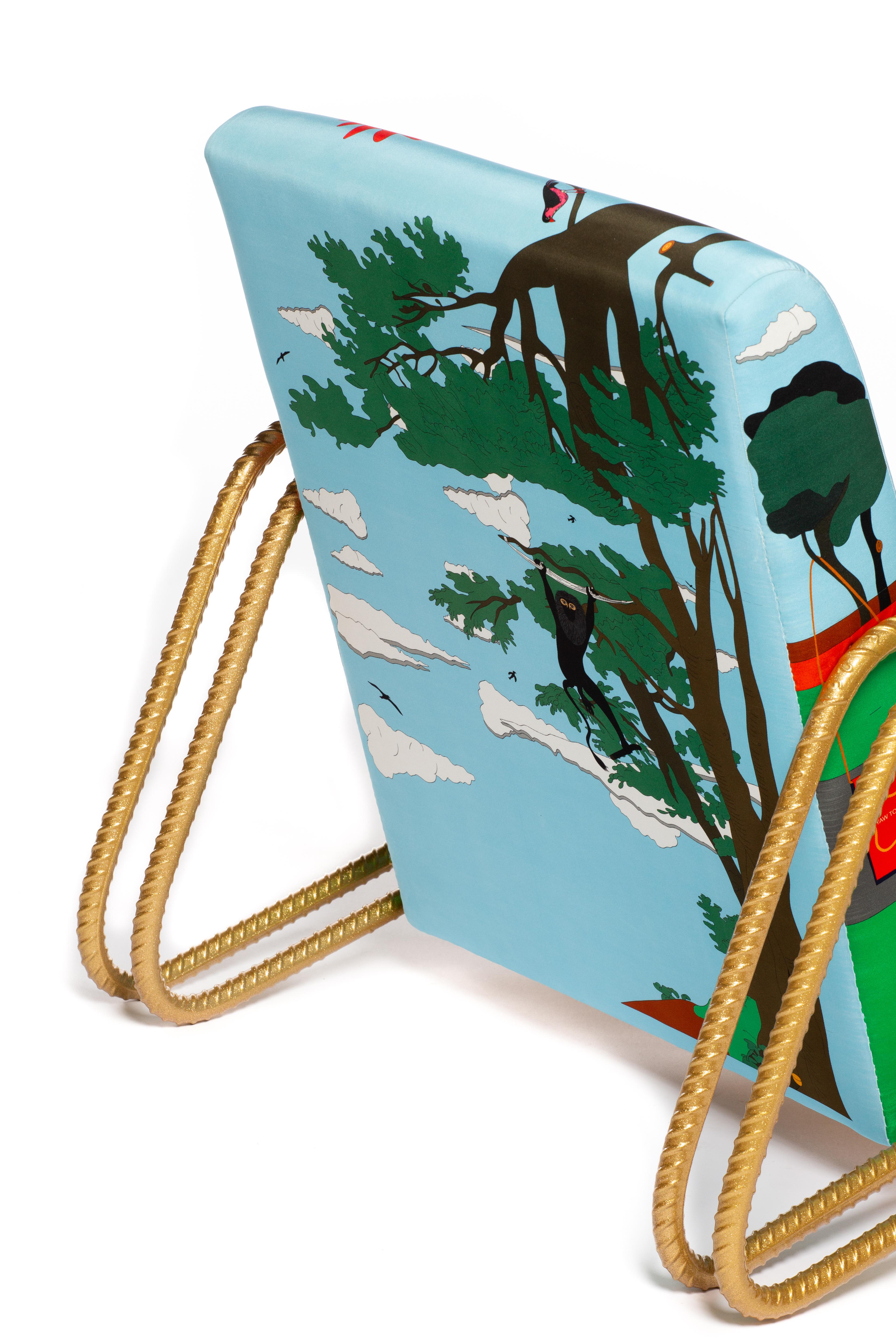 Handmade Lounge Chair With Custom Printed Silk Upholstery and Rebar ...