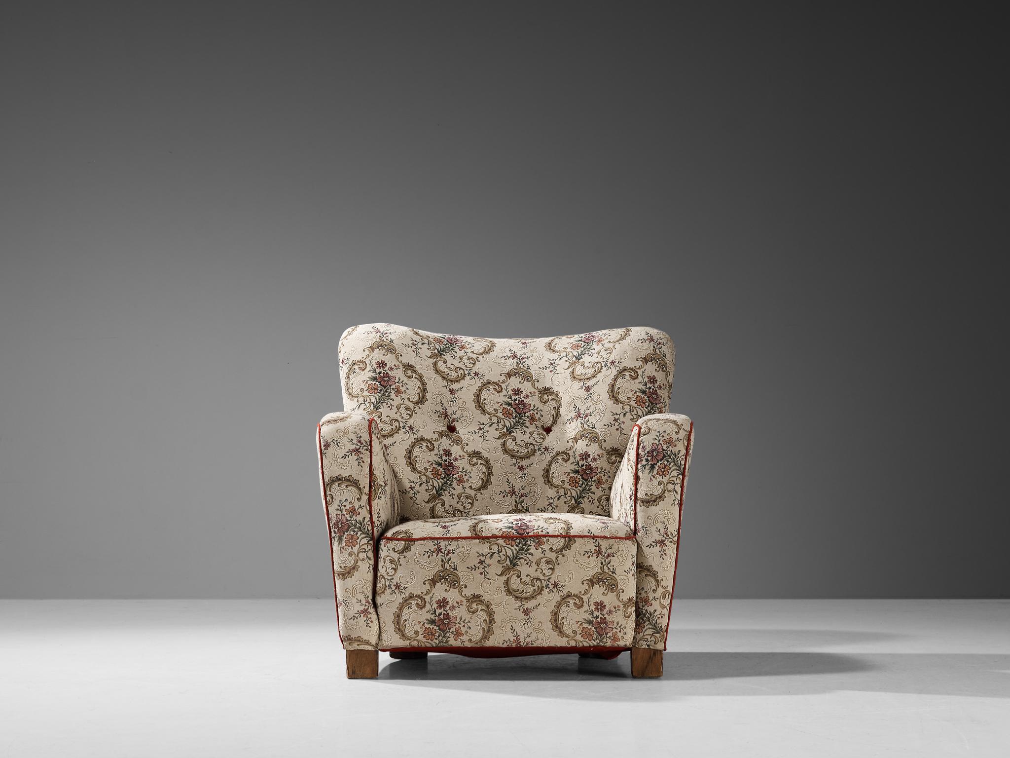 Lounge Chair in Floral Upholstery For Sale at 1stDibs