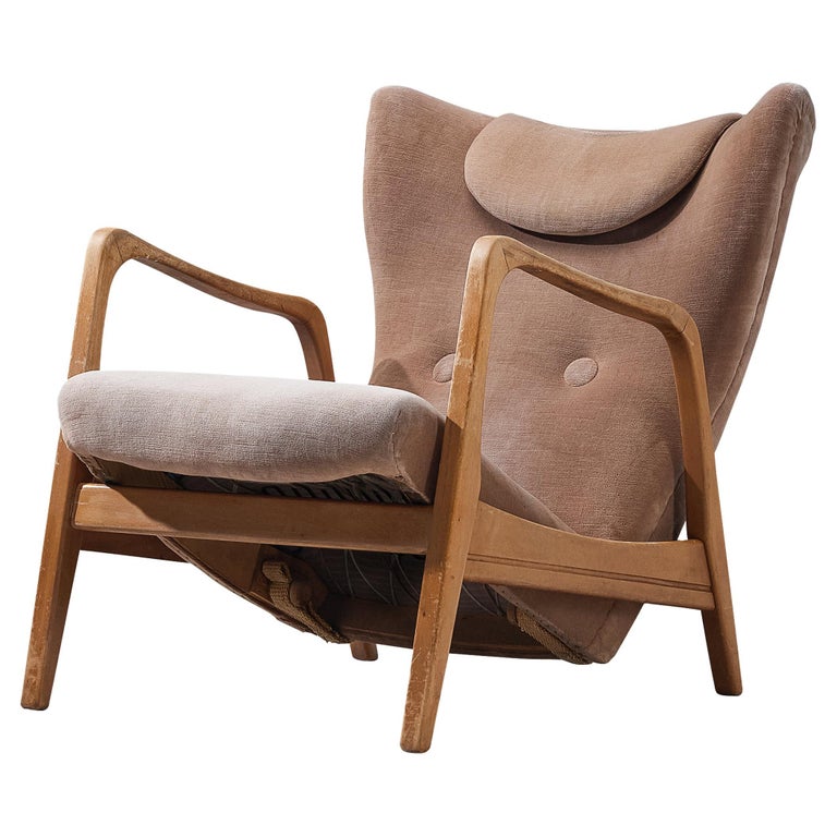 Lounge Chair in Soft Beige Velvet Upholstery at 1stDibs | dainelli studio