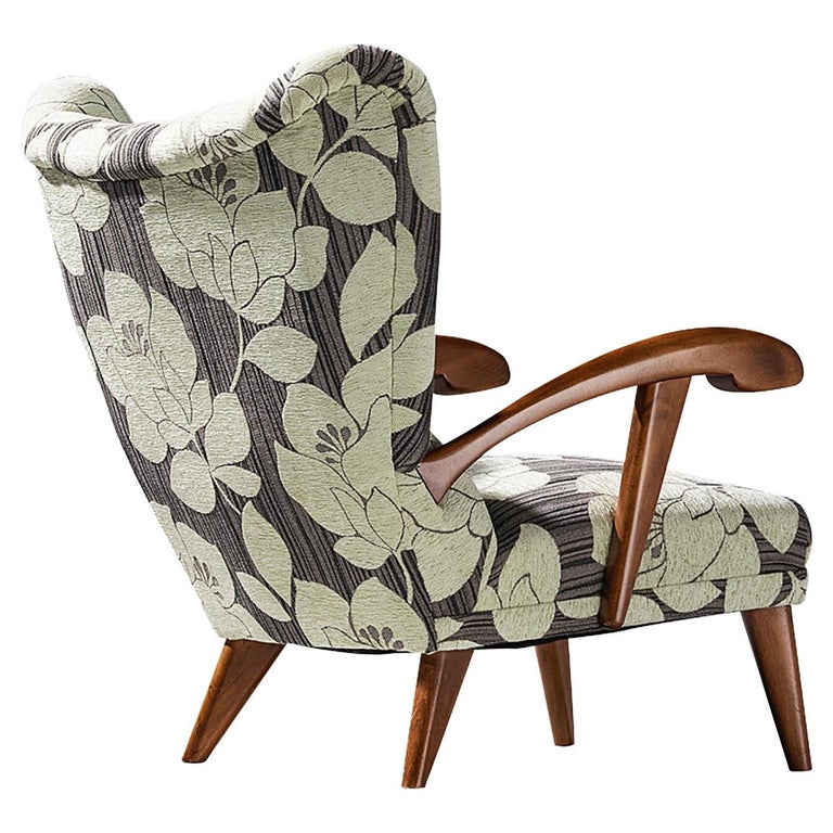 Lounge Chair with Mint Green Floral Upholstery For Sale at 1stDibs