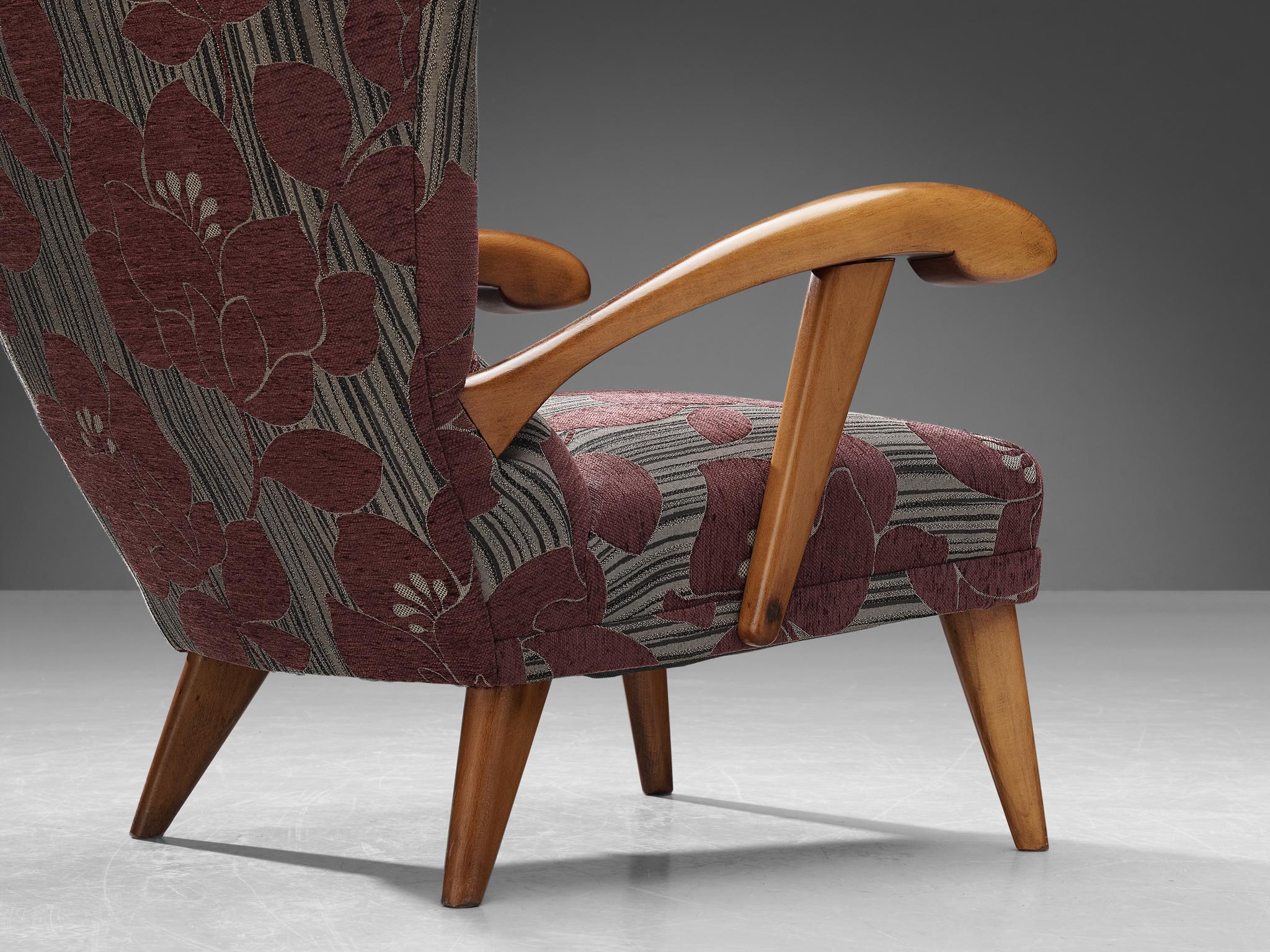 Lounge Chair with Purple Floral Upholstery at 1stDibs